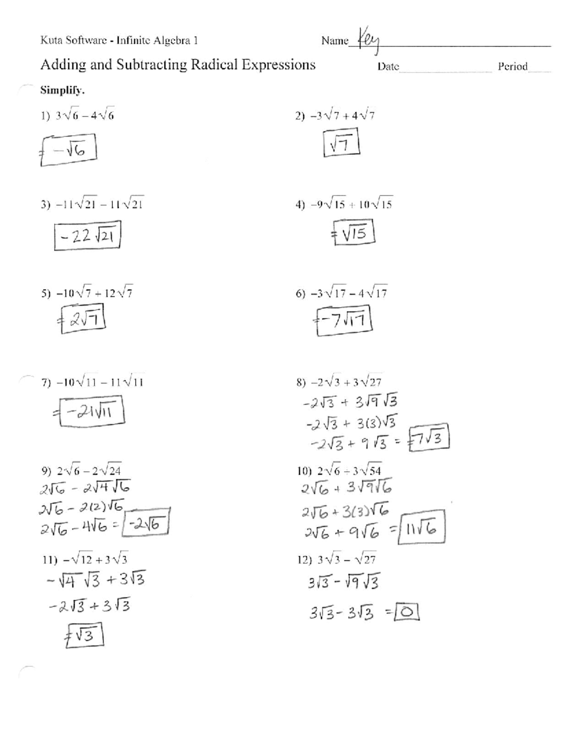 Adding subtracting radical hw - Secondary Education - Studocu