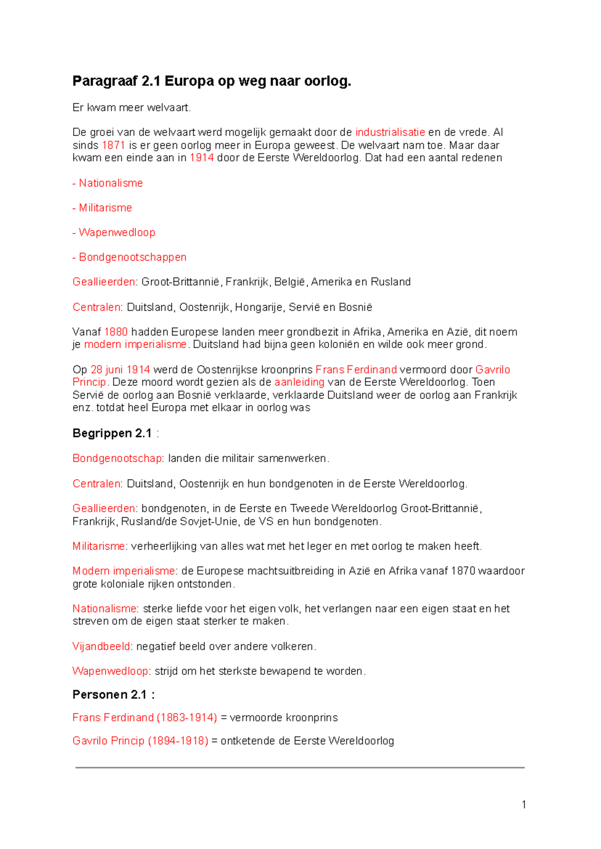Geschiedenis hoofdstuk 2 - Paragraaf 2 Europa op weg naar oorlog. Er kwam meer welvaart. De ...