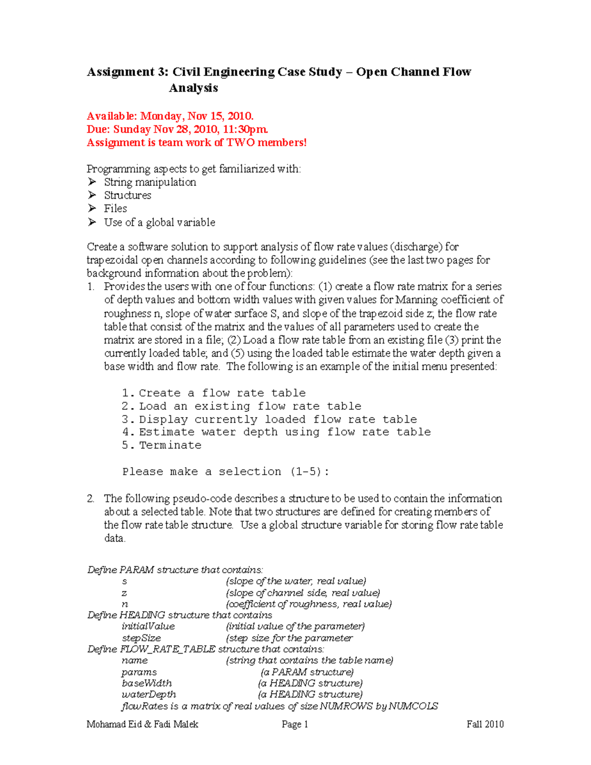 Gng1106 & Gng1506 Fall 2010 Assignment 3 - Assignment 3: Civil Engineering Case Study Open ...