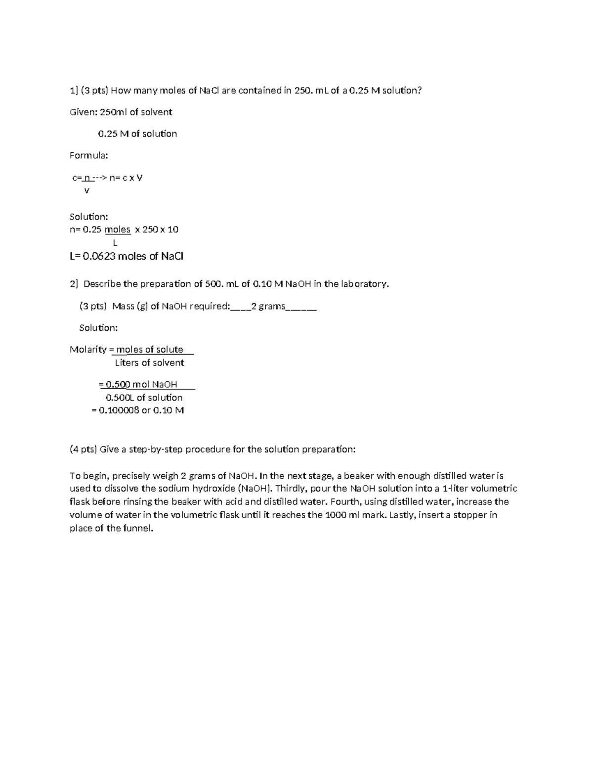 Pasko na may gawain pa - 2e2e - 1] (3 pts) How many moles of NaCl are ...