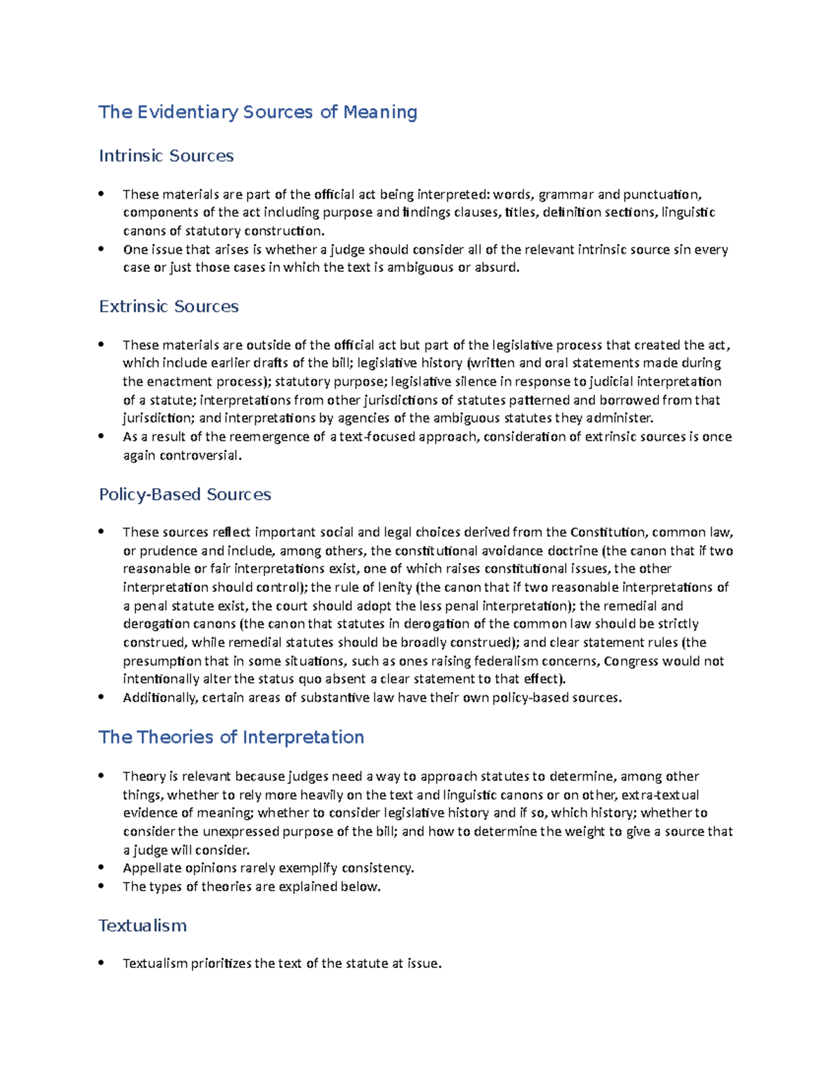 Midterm outline - The Evidentiary Sources of Meaning Intrinsic Sources ...
