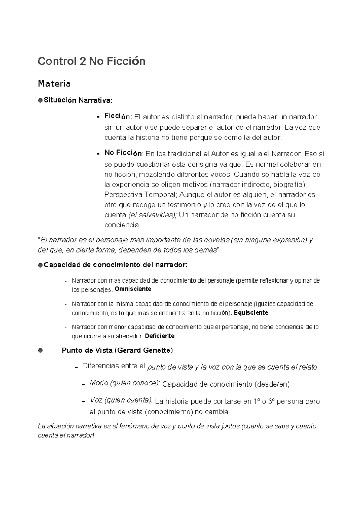 No ficcion 2 - apuntes del ramo - Control 2 No Ficción Materia ...