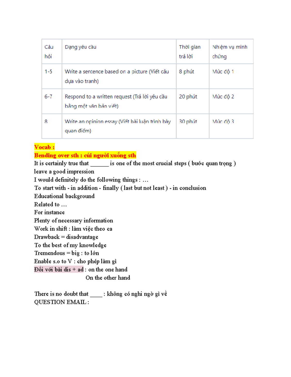 Toeic Writing - Vocab : Bending over sth : cúi người xuống sth It is ...