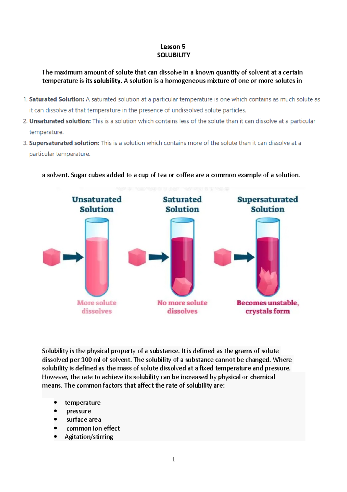 Lesson-5- Solubility - Lesson 5 SOLUBILITY The maximum amount of solute ...