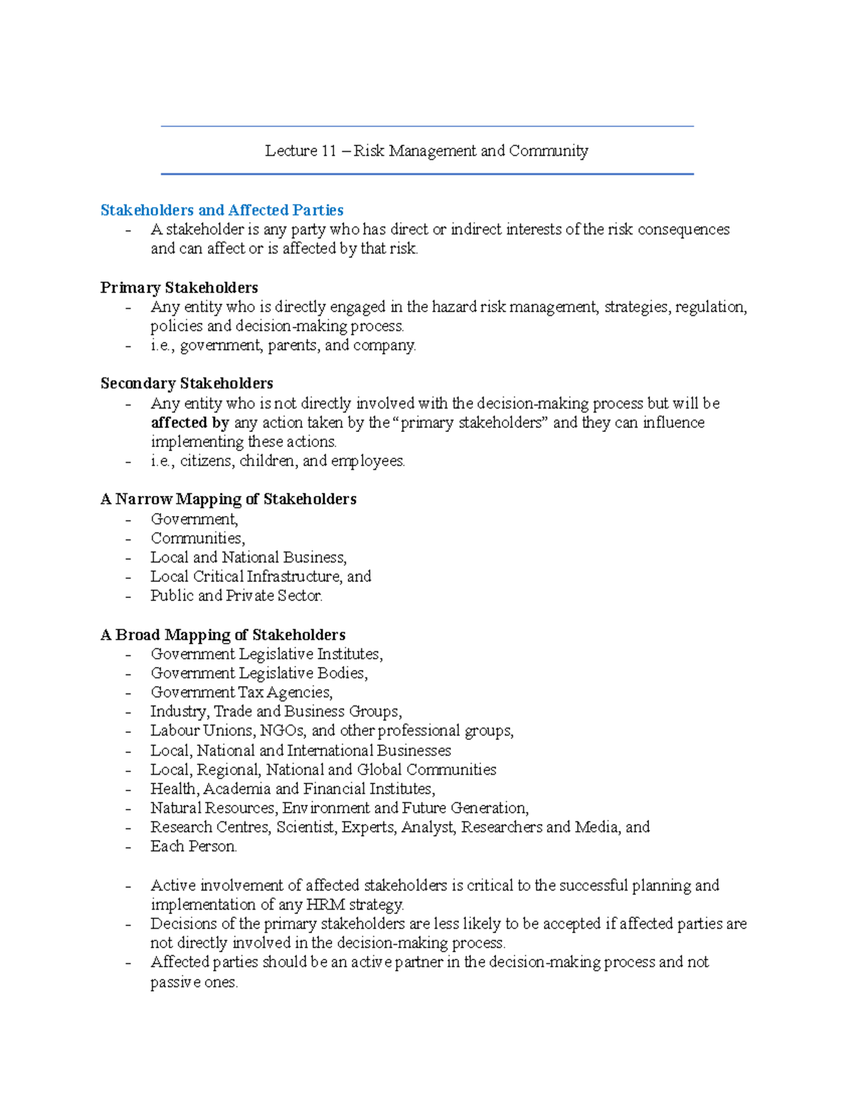 Lecture 11 – Risk Management and Community - Lecture 11 – Risk ...