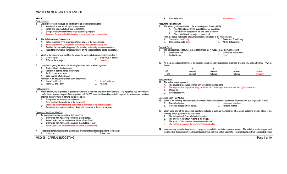 Pdfcoffee - Igcse GPA assessment 3 v2 - THEORY Basic concepts Capital budgeting techniques are ...