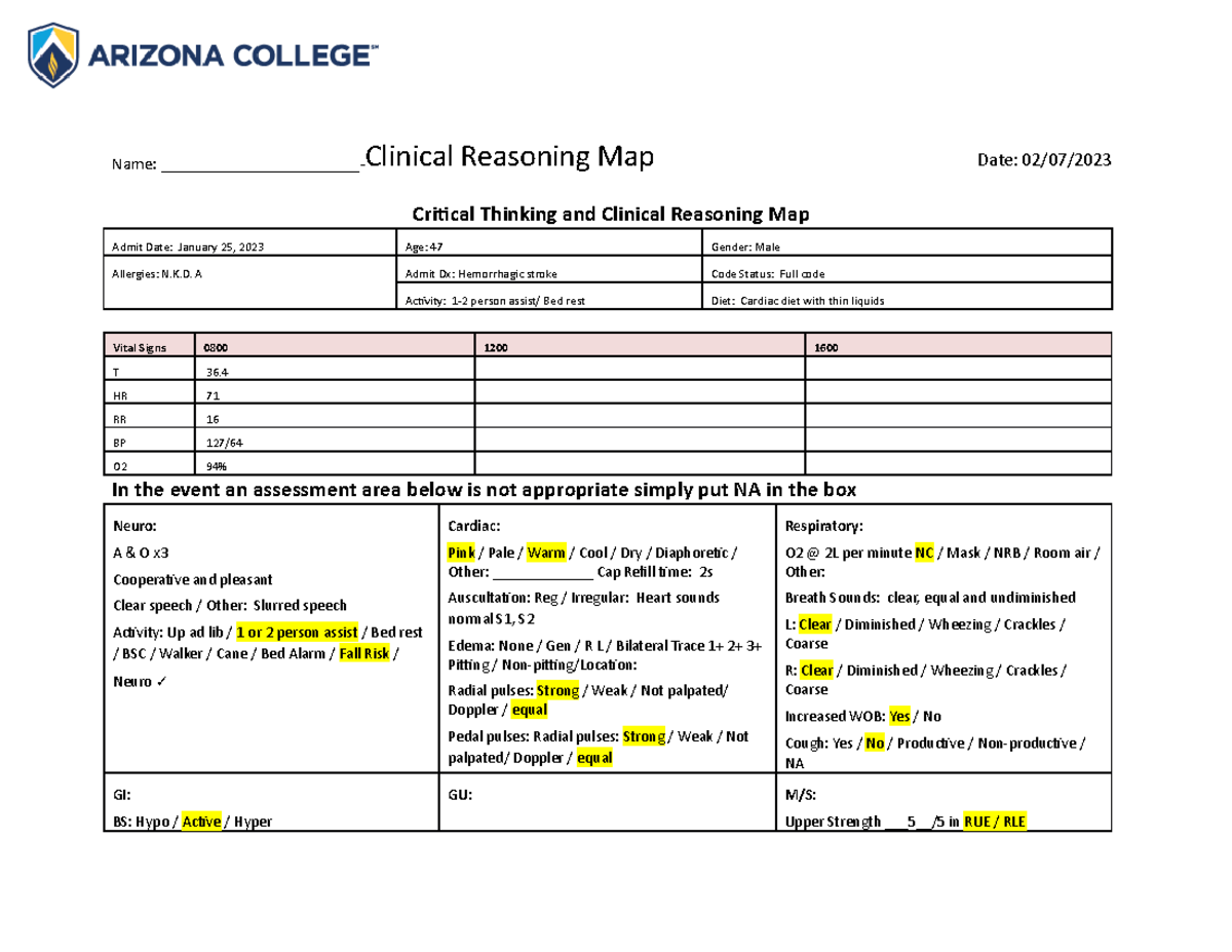 Critical Thinking Map #2 - Critical Thinking and Clinical Reasoning Map ...