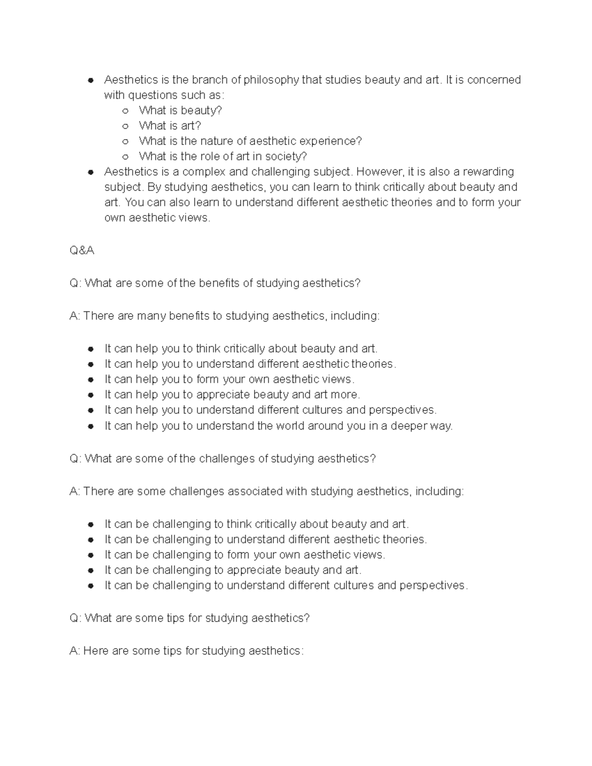 Lecture 6 Aesthetics - Aesthetics is the branch of philosophy that ...