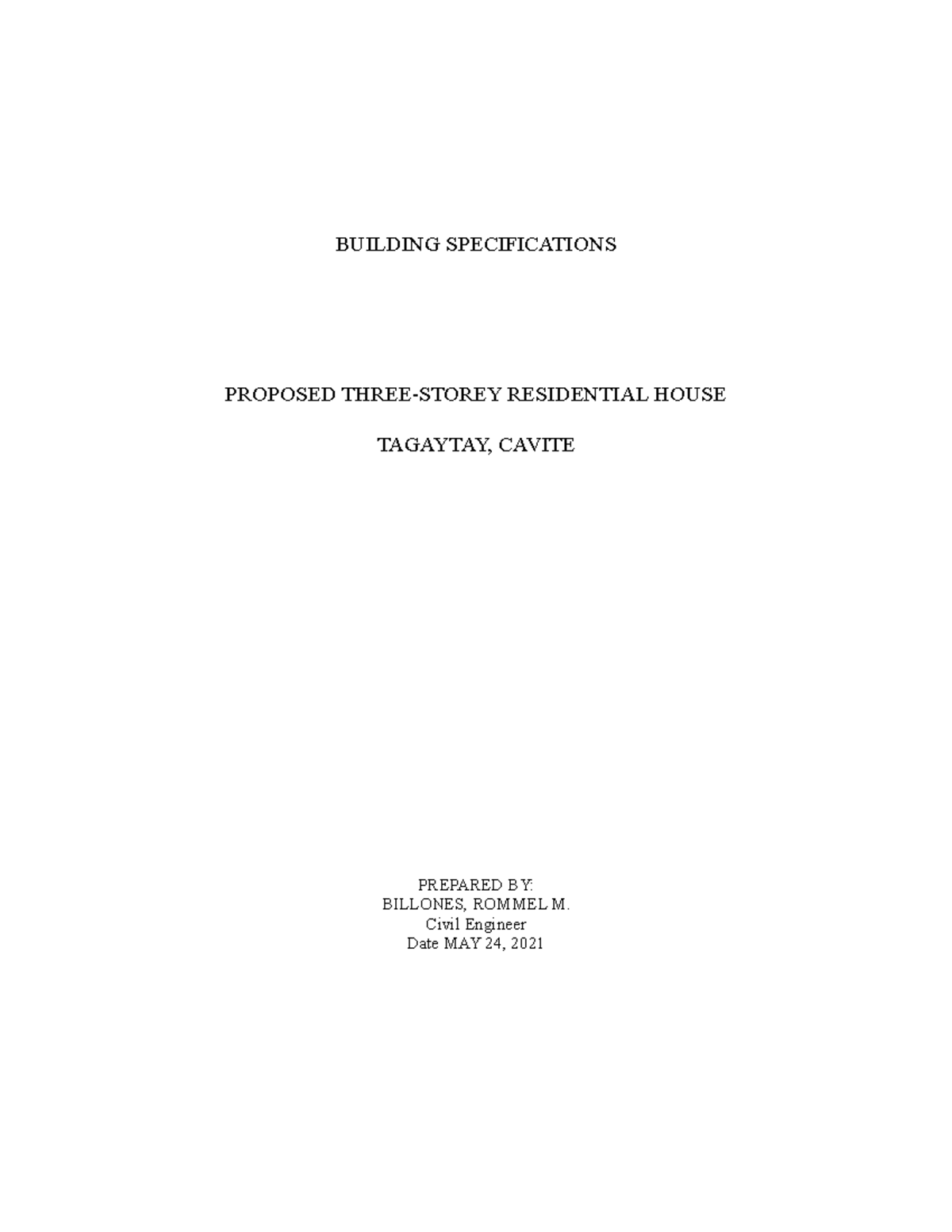 BSD Building Specifications - BUILDING SPECIFICATIONS PROPOSED THREE ...