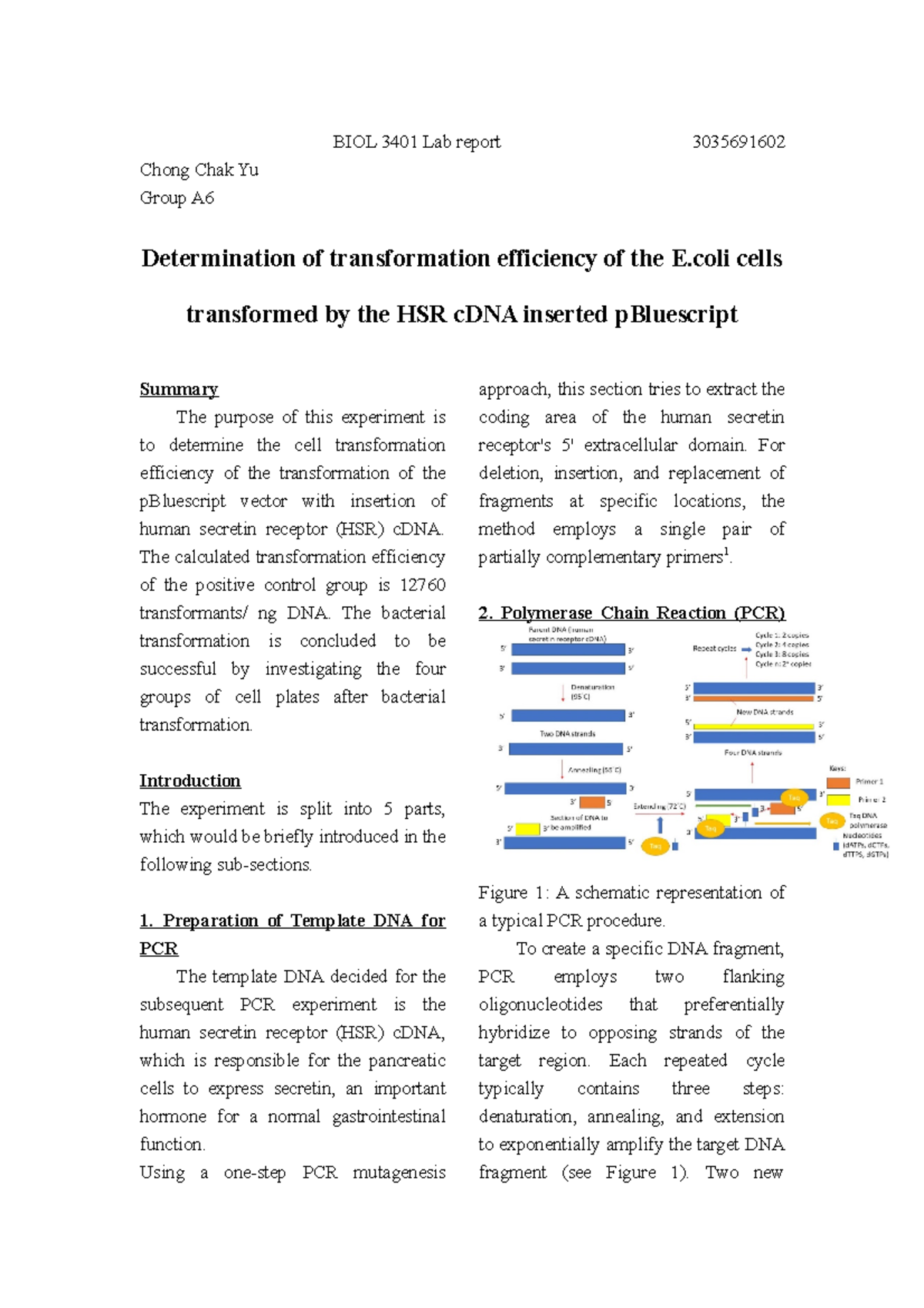 BIOL3401 Lab report - To provide students with recent knowledge in ...