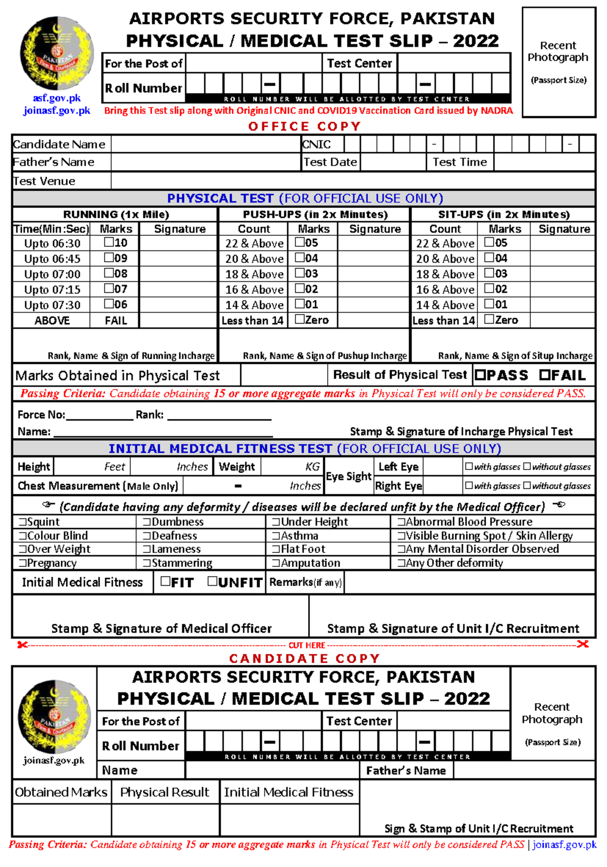 Manual Test Slip for Physical - Medical Test - asf.gov joinasf.gov ...