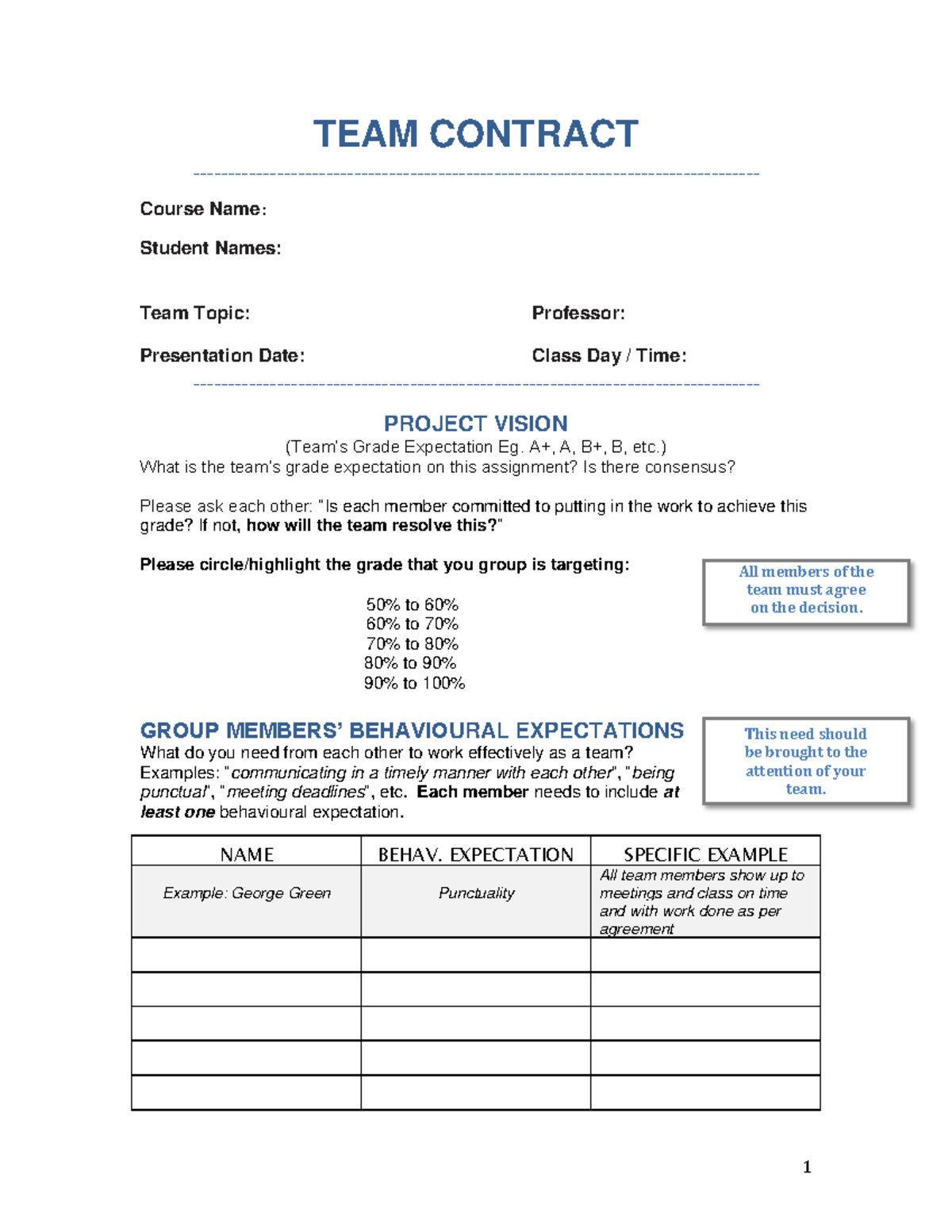 Team Agreement Template