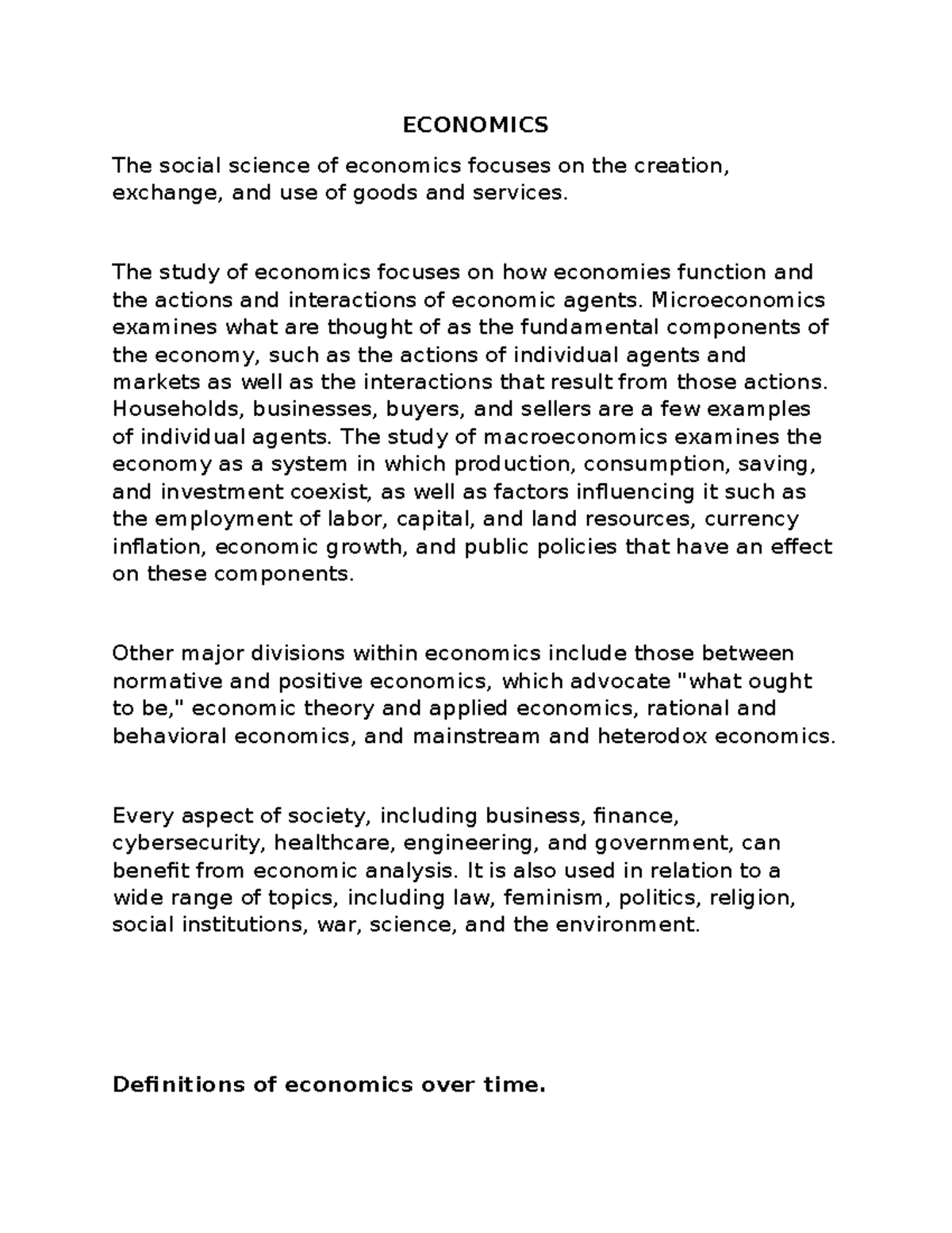 THE Study OF Economics - ECONOMICS The social science of economics ...