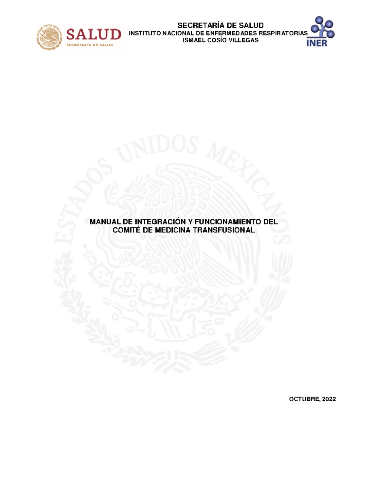 Comite Medicina Transfusional 17102022 - SECRETARÍA DE SALUD INSTITUTO ...