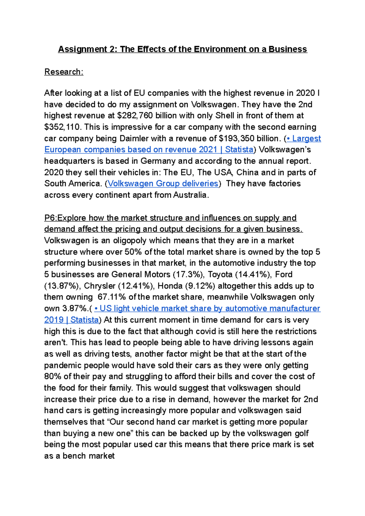 Unit 1Assignment 2 The Effects of the Environment on a Business - Assignment 2: The Effects of ...