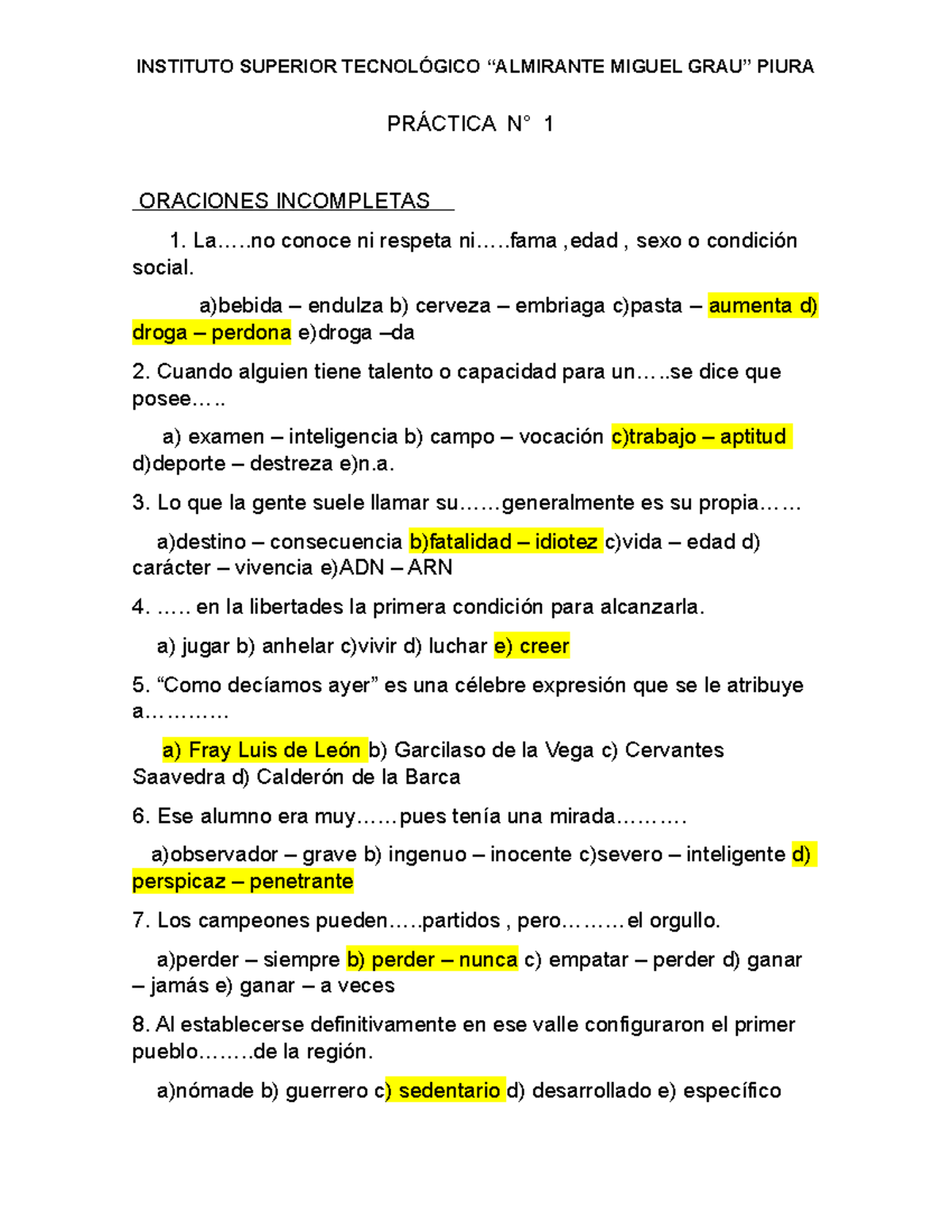 Práctica 1 Oraciones Incompletas - PRÁCTICA N° 1 ORACIONES INCOMPLETAS ...