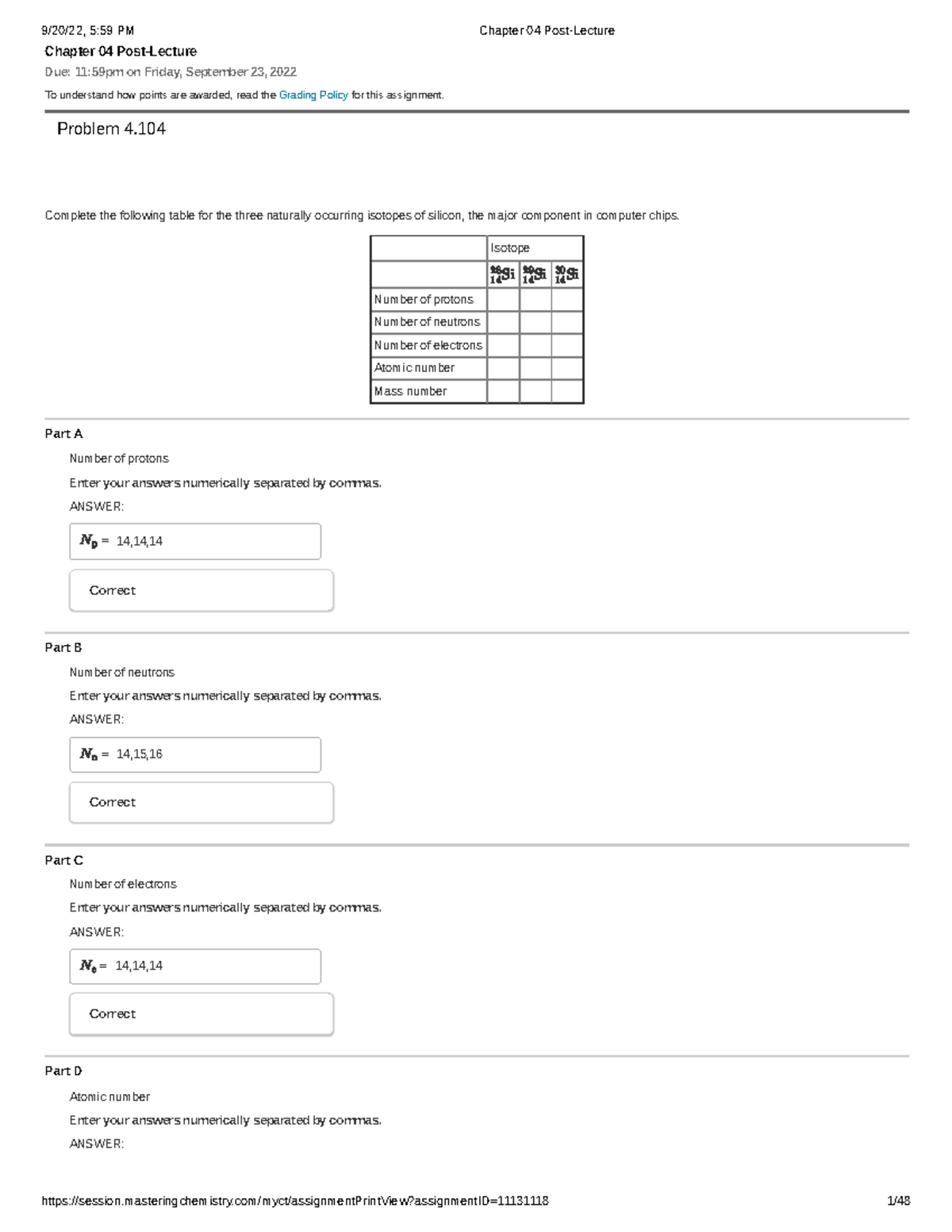Chapter 04 Mastering Lab - Chapter 04 Post-Lecture Due: 11:59pm on Friday, September 23, 2022 To ...