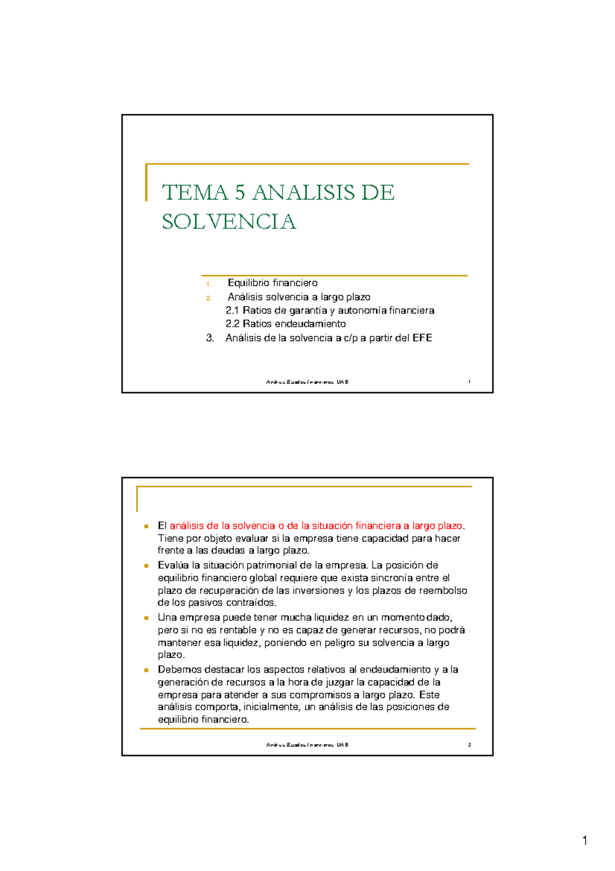 TEMA 5 Analisis DE Solvencia - TEMA 5 ANALISIS DE SOLVENCIA Equilibrio ...