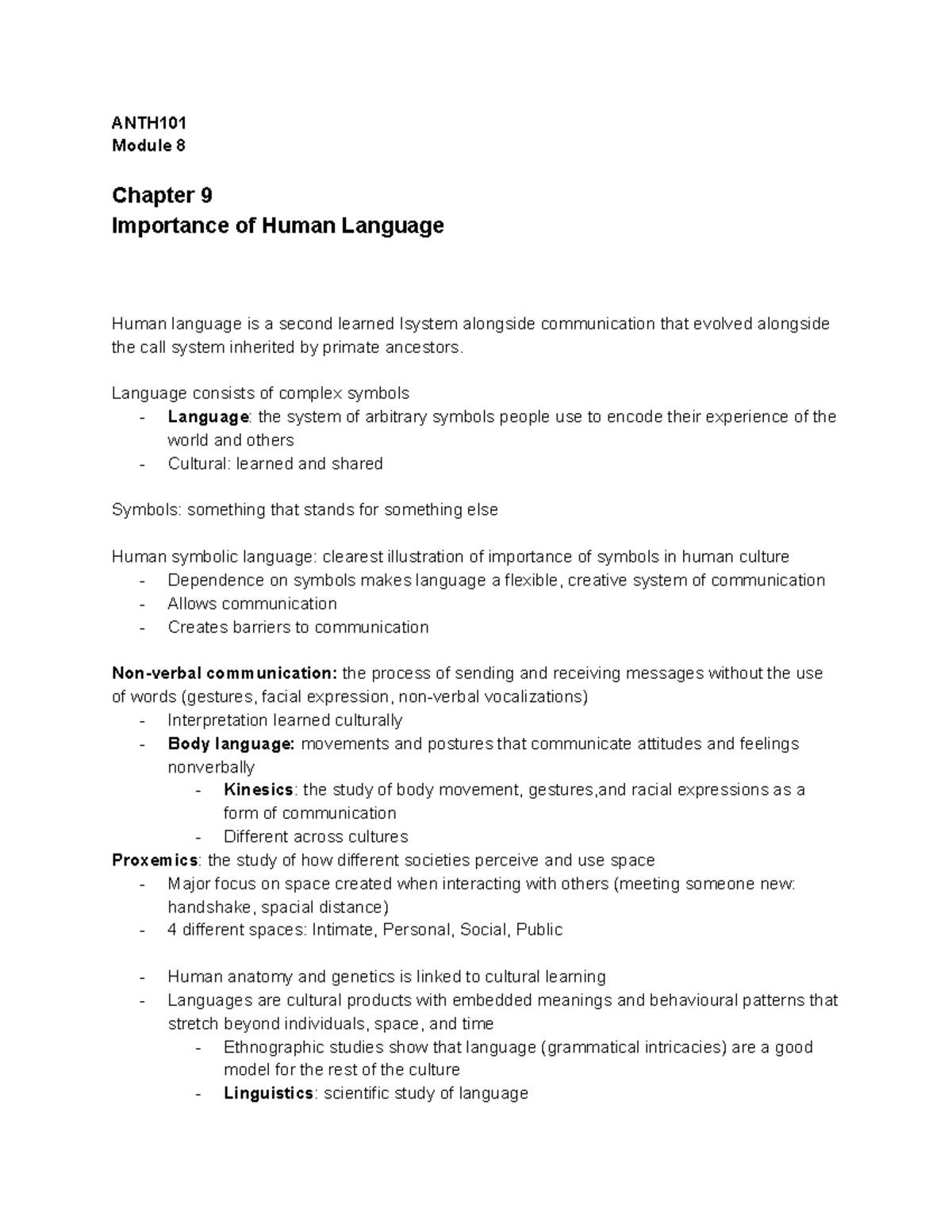 ANTH101 Module 8 - Chapter 9 Importance of Human Language - ANTH Module ...