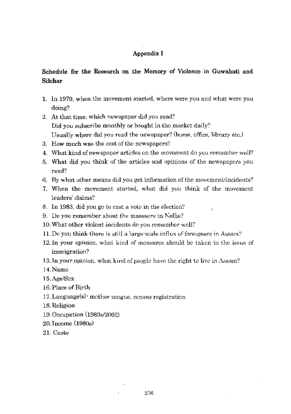 15 Appendix Work Appendix I Schedule For The Research On The Memory