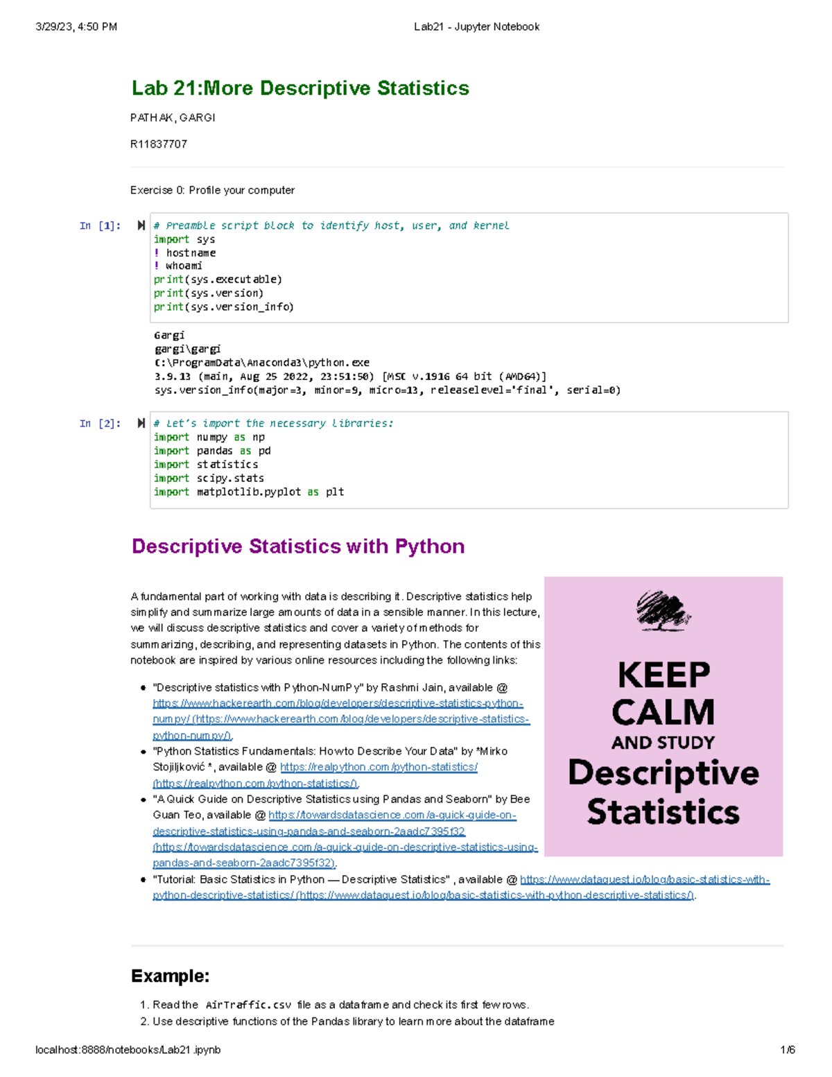 Lab21 Jupyter Notebook Lab 21more Descriptive Statistics Pathak Gargi R Exercise 0 9617