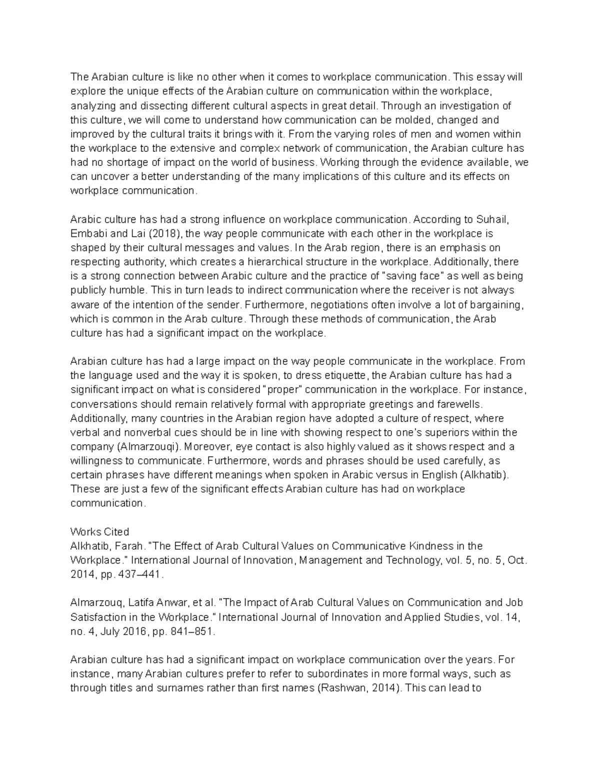 COM315 Arabian Workplace Communication - The Arabian culture is like no ...
