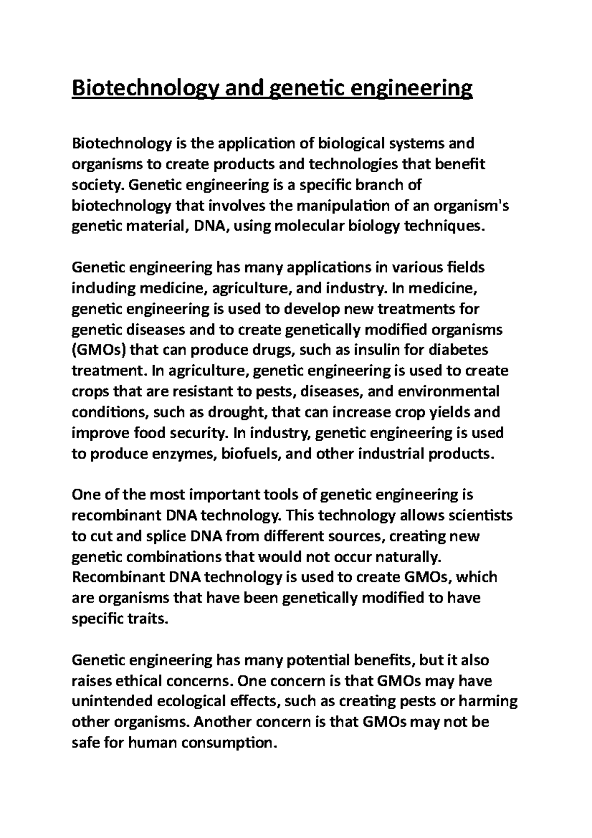Biotechnology and genetic engineering - Biotechnology and genetic ...