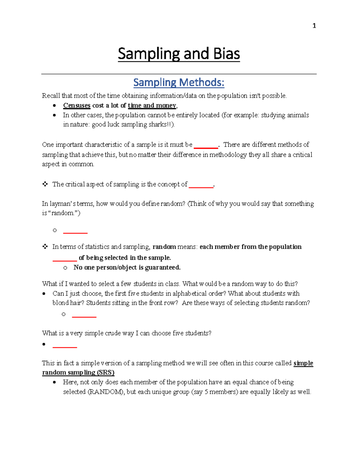 Sampling And Bias Lecture Notes 2 Sampling And Bias Sampling