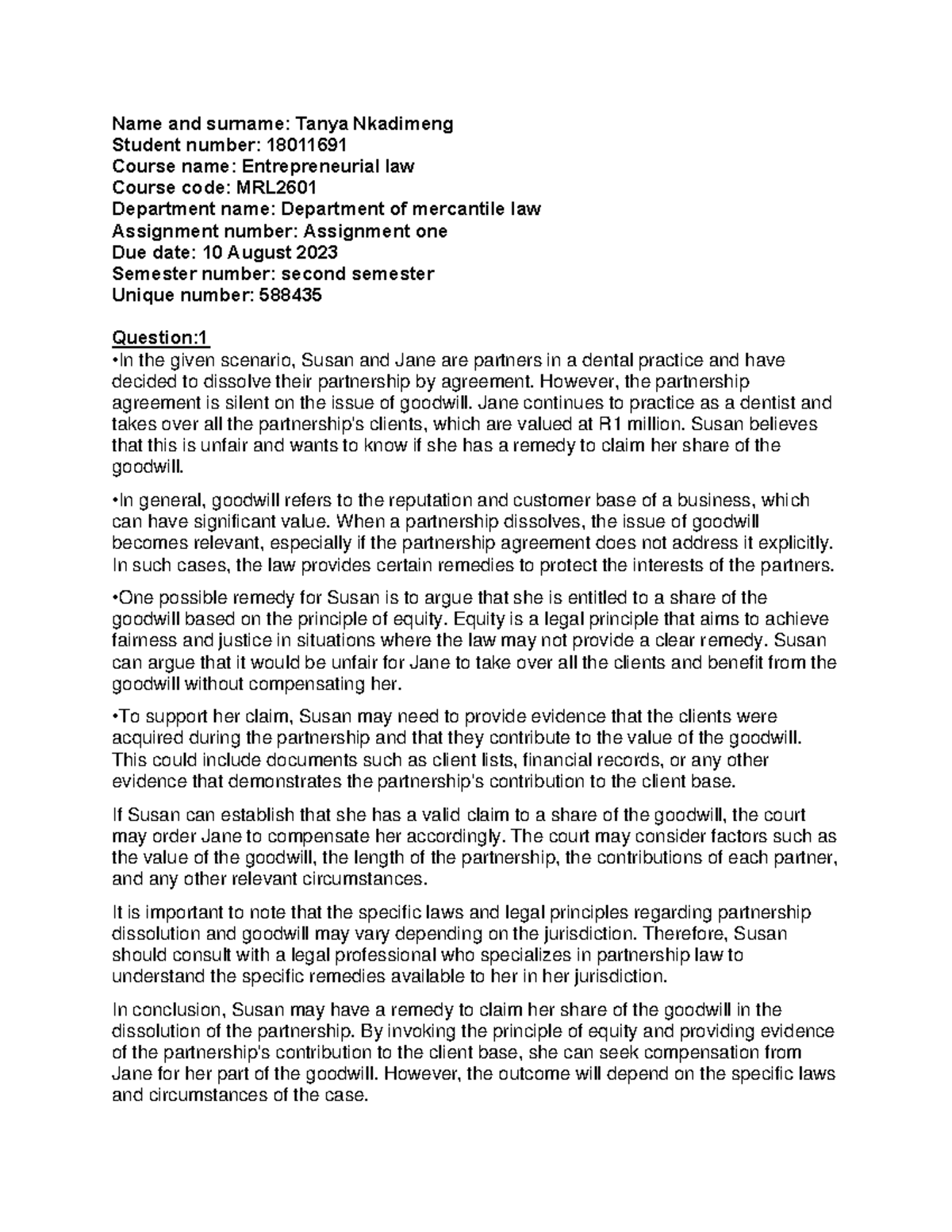 Pdf 2 - Assignment - Name and surname: Tanya Nkadimeng Student number ...