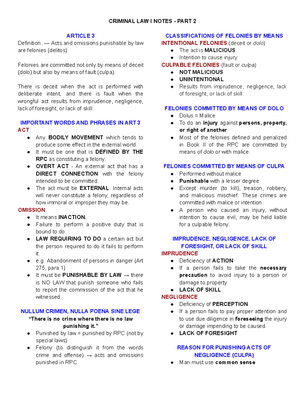 Criminal LAW I Notes - PART 2 (ART 3) - CRIMINAL LAW I NOTES - PART 2 ...