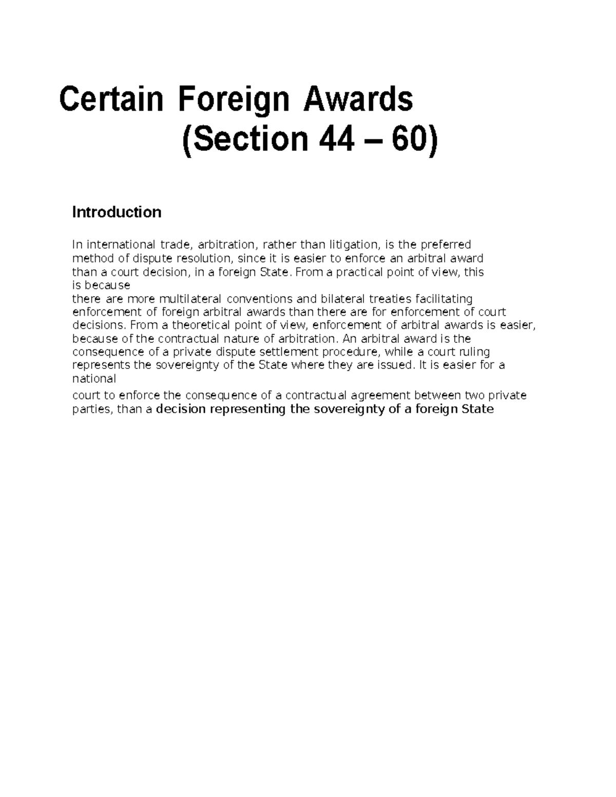 Certain foreign awards ADR - Certain Foreign Awards (Section 44 – 60 ...