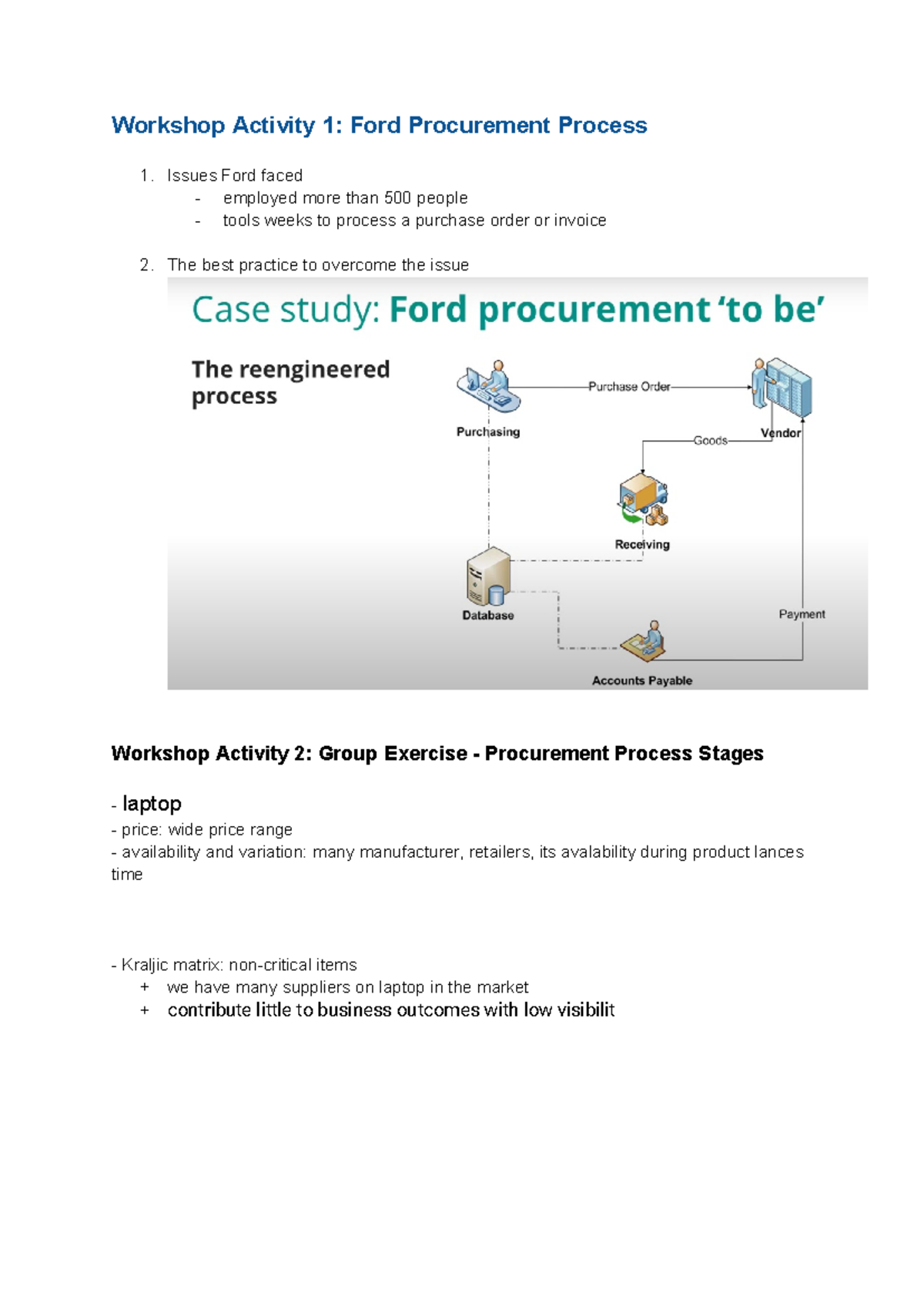 WEEK 2 - Workshop Activity 1: Ford Procurement Process 1. Issues Ford ...