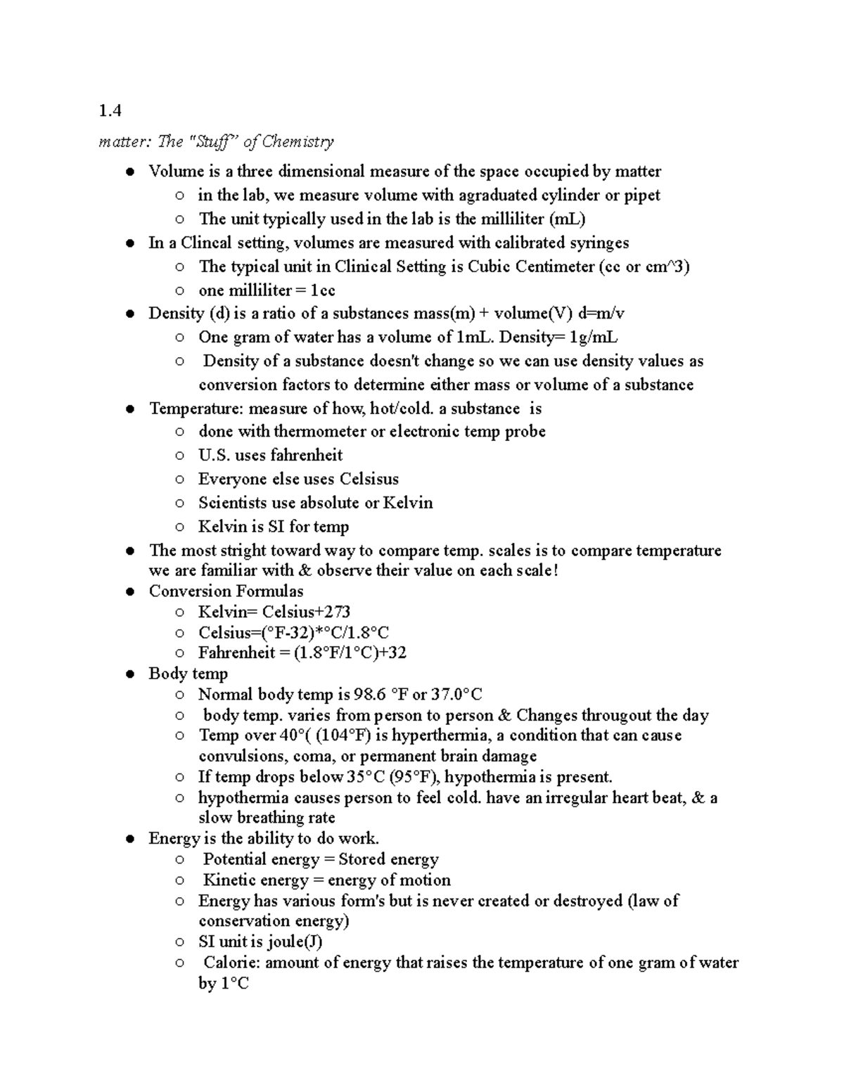 Ch. 1 Section 4 - Matter and the "stuff" of chemistry - 1. matter: The ...