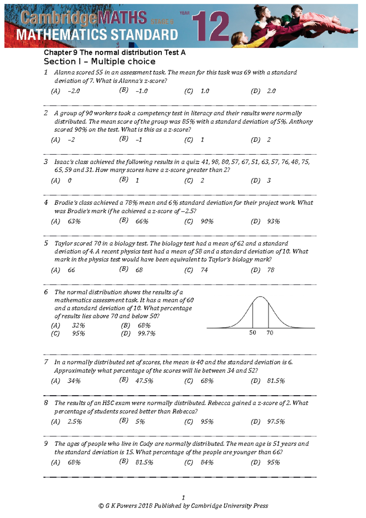 Chapter 9 The normal distribution Test 1 - The mean for this task was ...