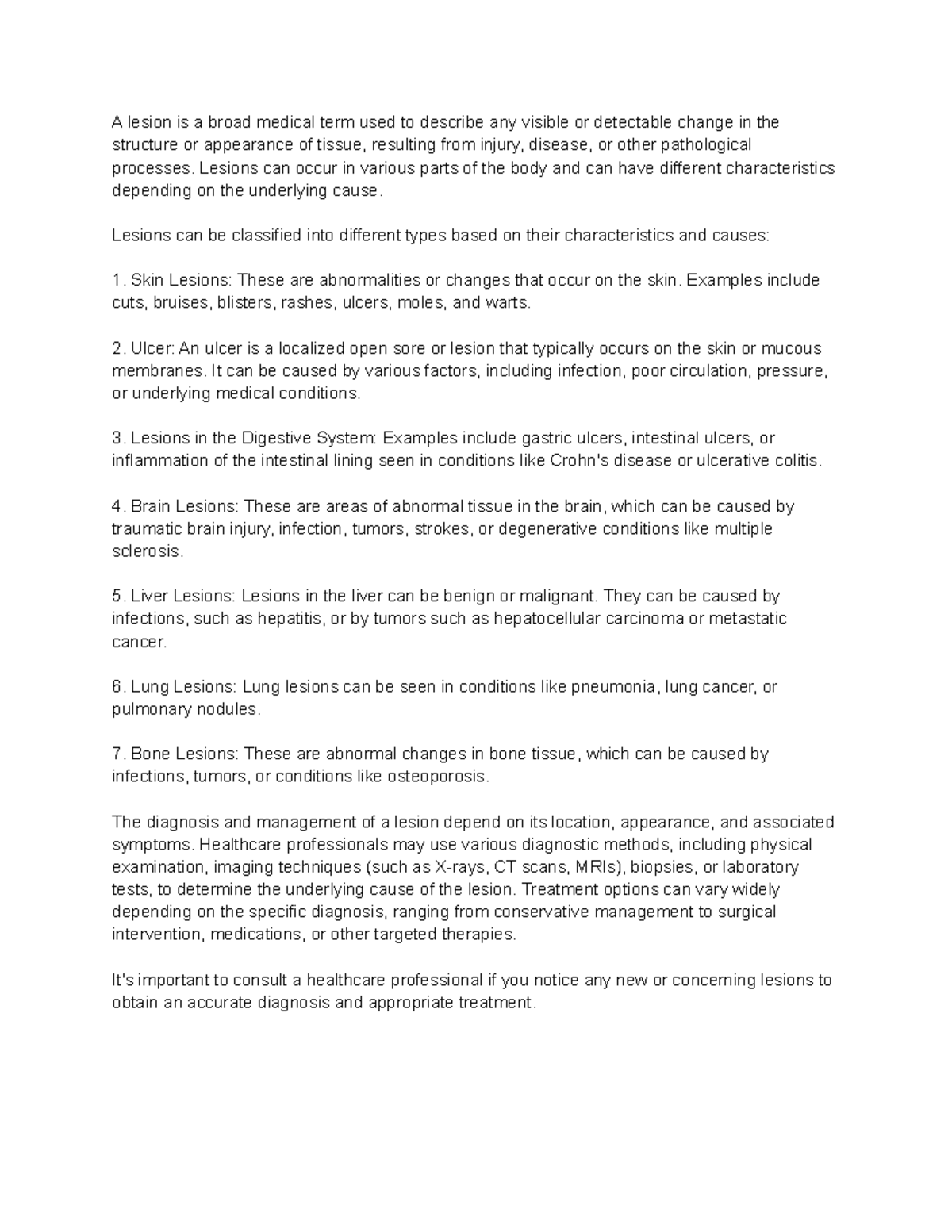 Untitled document - Exam notes - A lesion is a broad medical term used ...