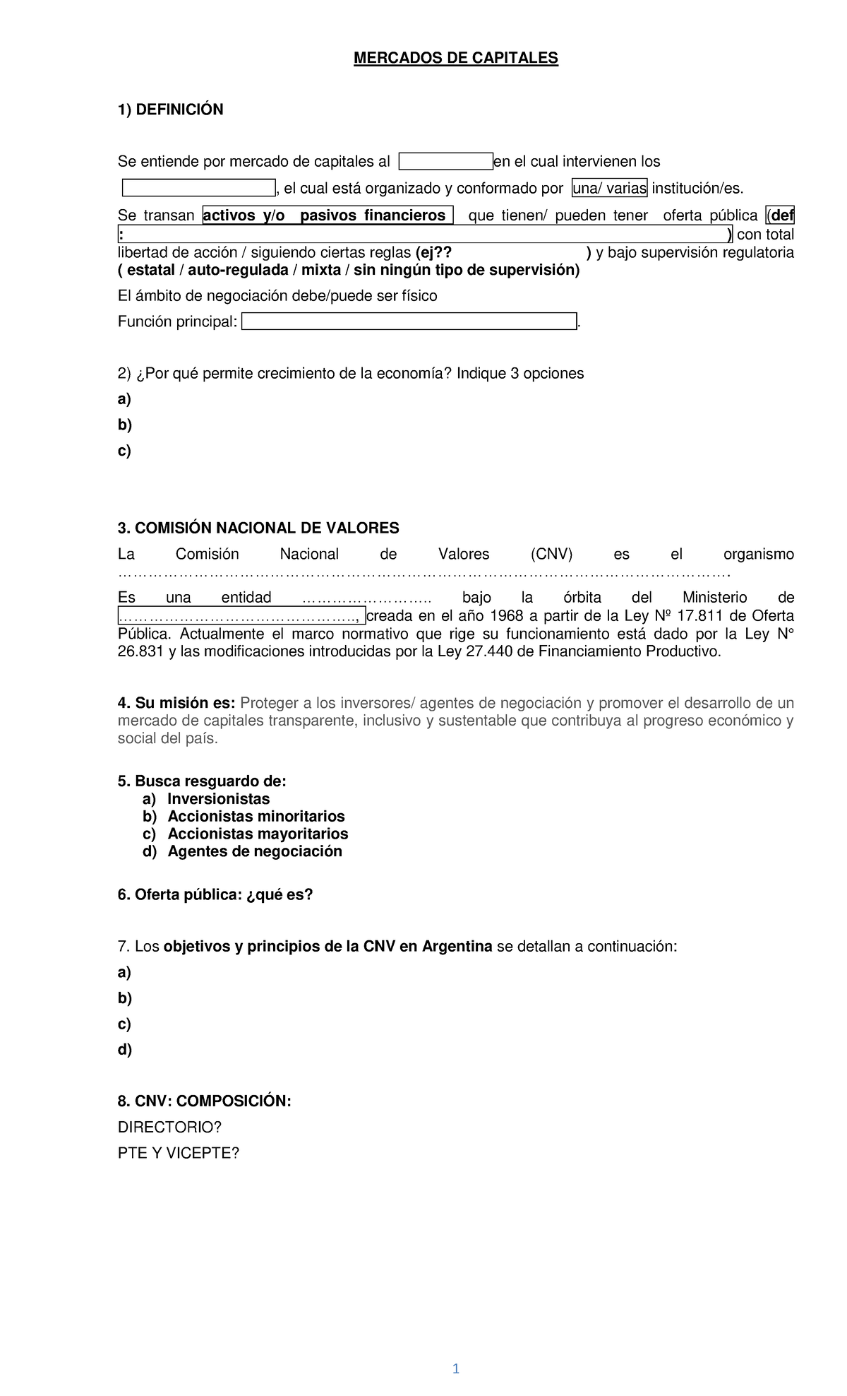 Mercado DE Capitales GUIA DE Trabajo Clase - Warning: TT: undefined function: 32 MERCADOS DE ...