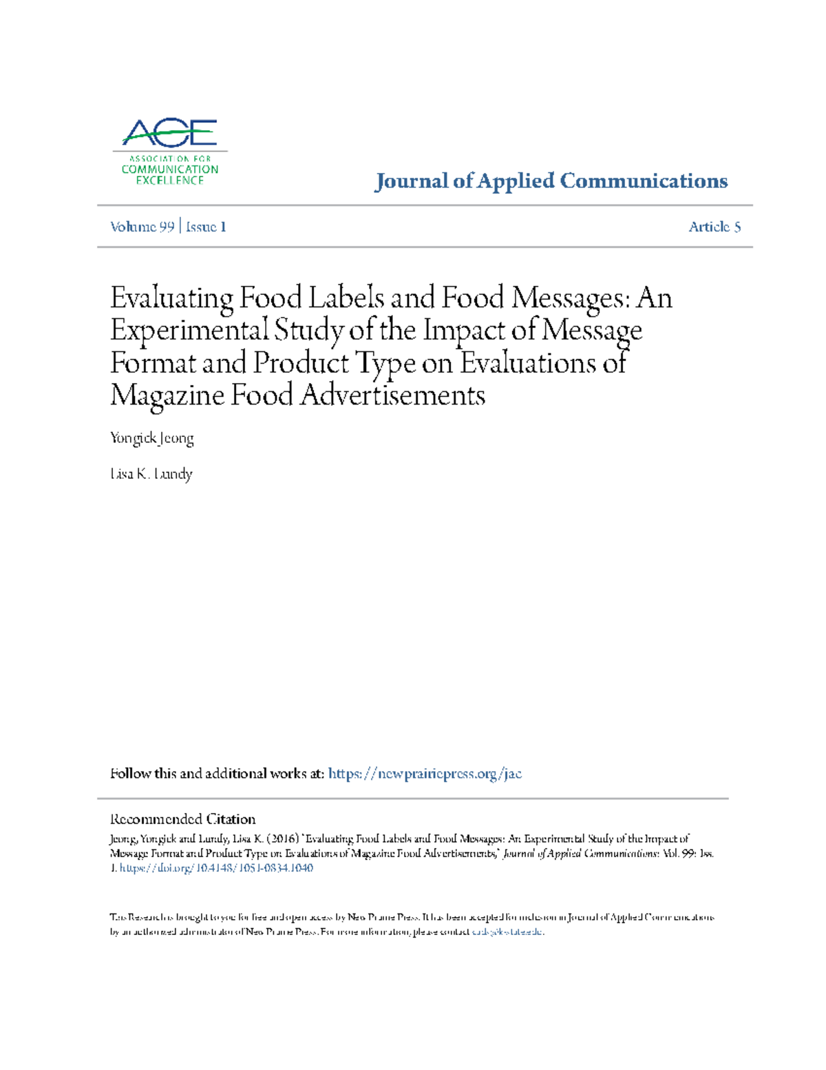 Evaluating Food Labels and Food Messages An Experimental Study o ...