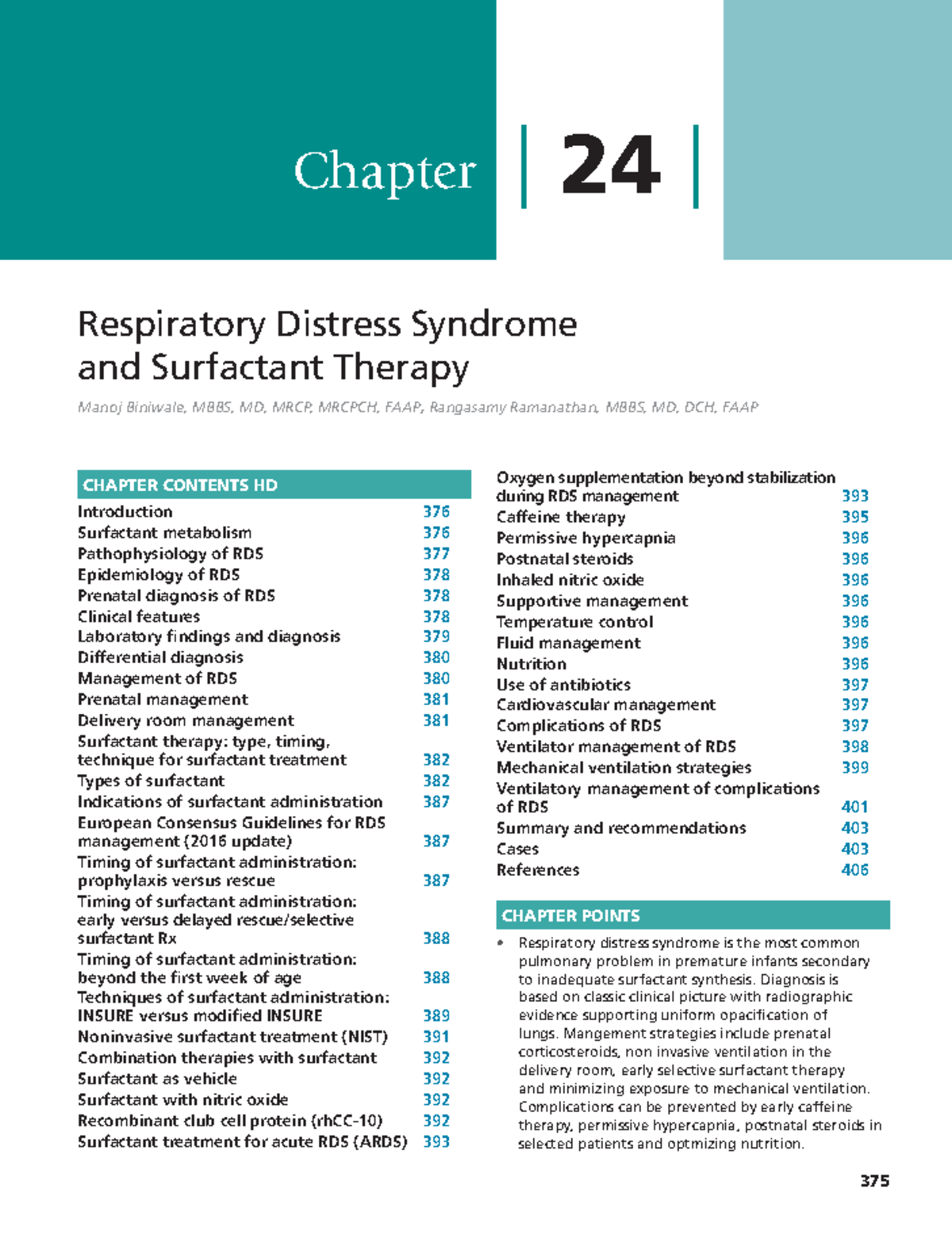 Sdr 2 - Chapter | 24 | Respiratory Distress Syndrome and Surfactant ...
