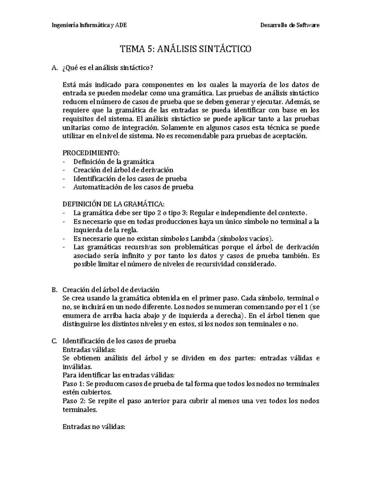 TEMA 5 Desarrollo DE Software - IngenierÌa Inform·tica y ADE Desarrollo de Software TEMA 5: AN ...