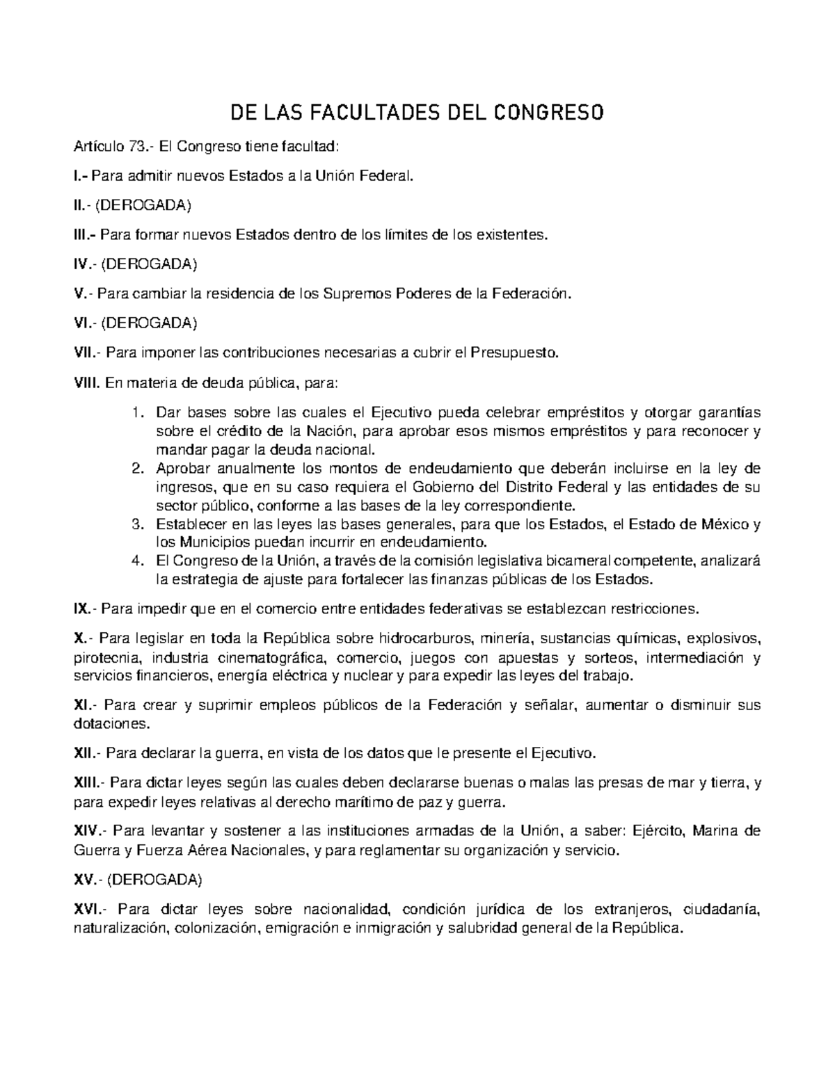 DE LAS Facultades DEL Congreso - DE LAS FACULTADES DEL CONGRESO ...