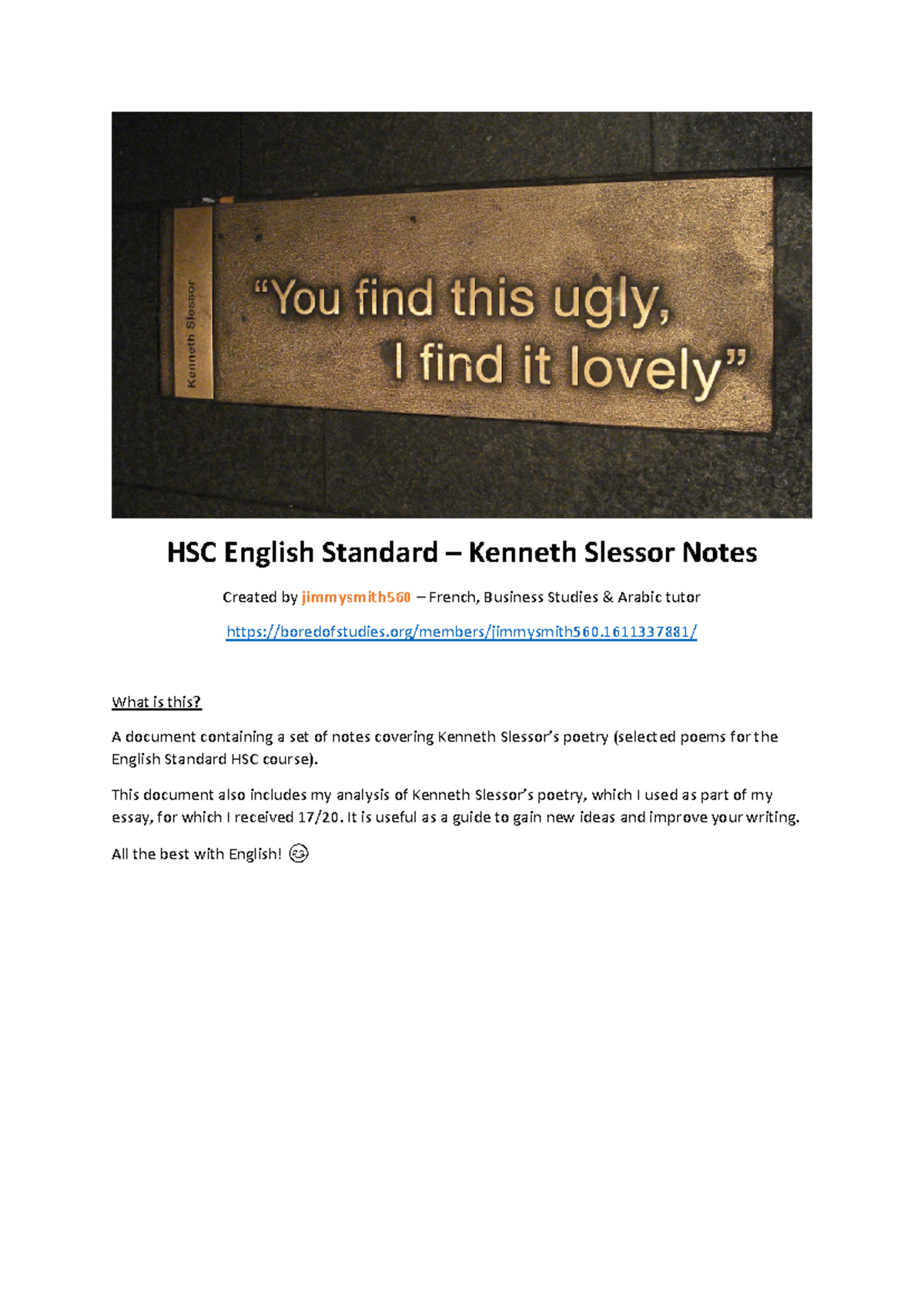 HSC English Standard - Kenneth Slessor (Poem Notes + Analysis) - HSC ...