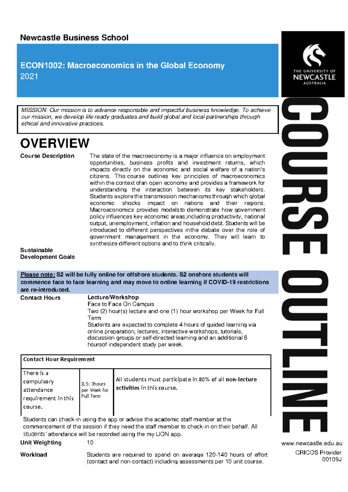 ECON1002 course outline Semester 2 2021 - Newcastle Business School ...