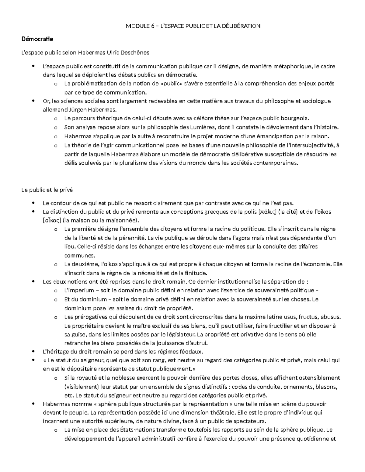 Résumé module 6-7 - Notes des cours 6 et 7 - MODULE 6 – L’ESPACE PUBLIC ...
