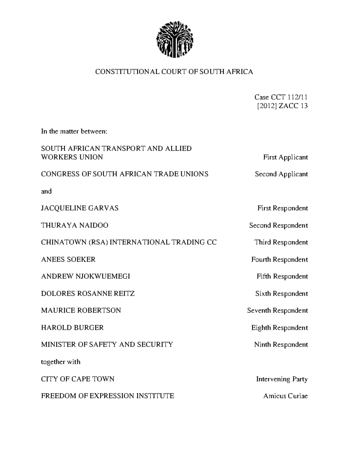 13 - Garvas case - CONSTITUTIONAL COURT OF SOUTH AFRICA Case CCT 112 ...
