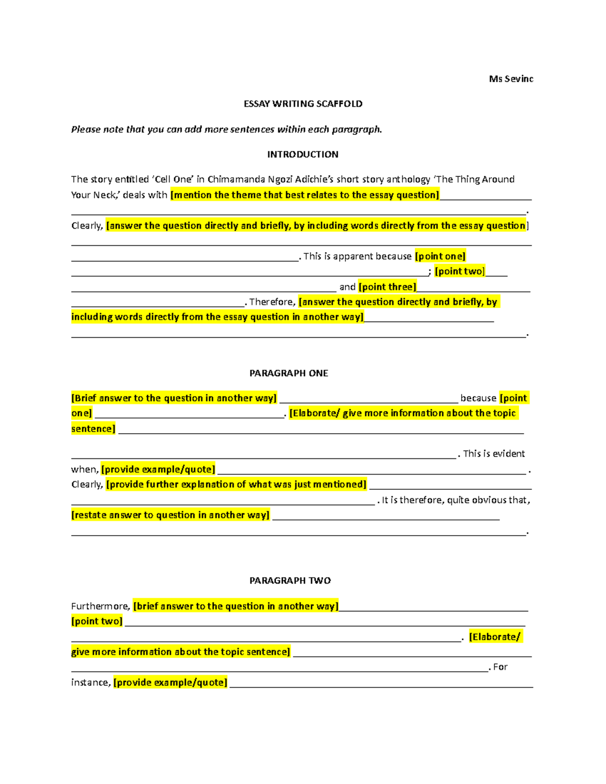 Essay Writing Scaffold - Ms Sevinc ESSAY WRITING SCAFFOLD Please note ...