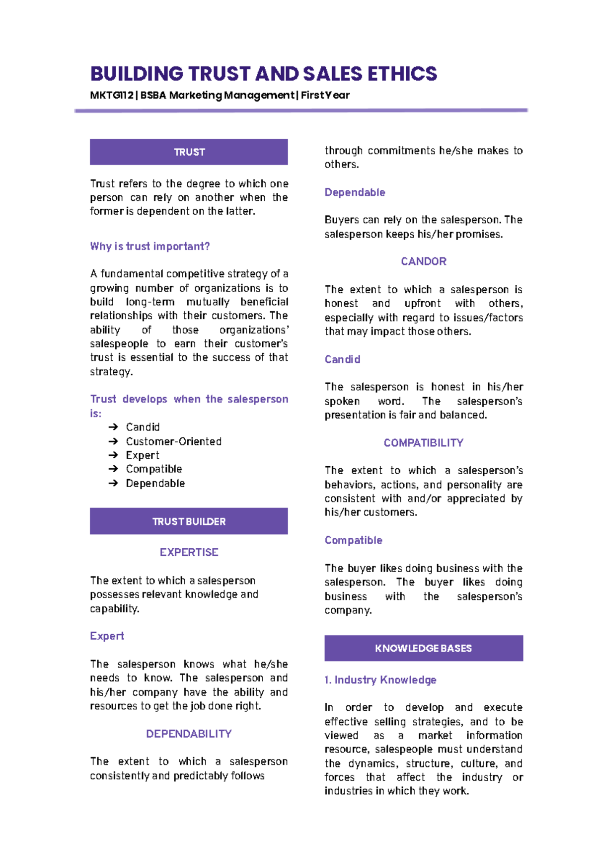 Prelim Building Trust and Sales Ethics - BUILDING TRUST AND SALES ...