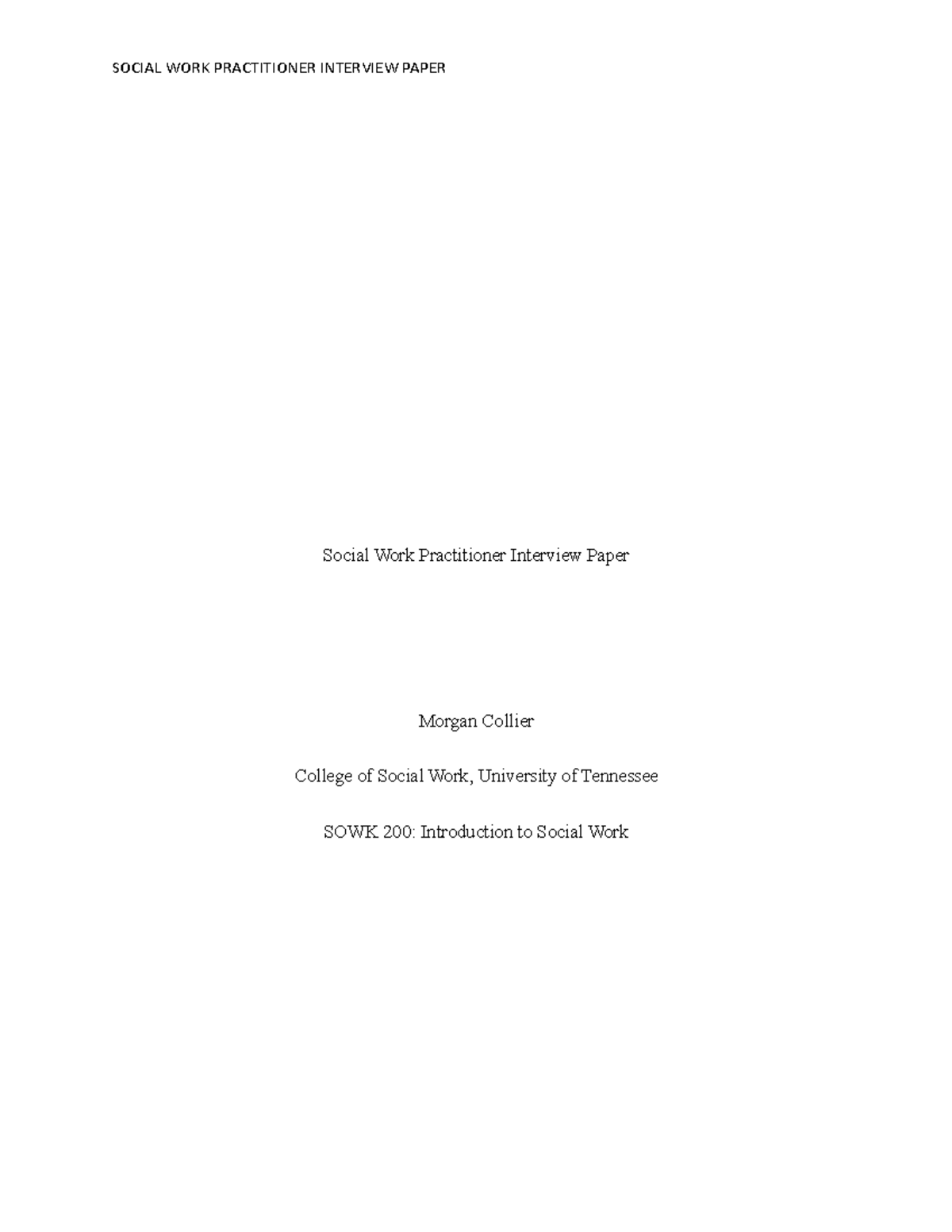 SOWK 200 Practitioner Interview Paper - Social Work Practitioner ...