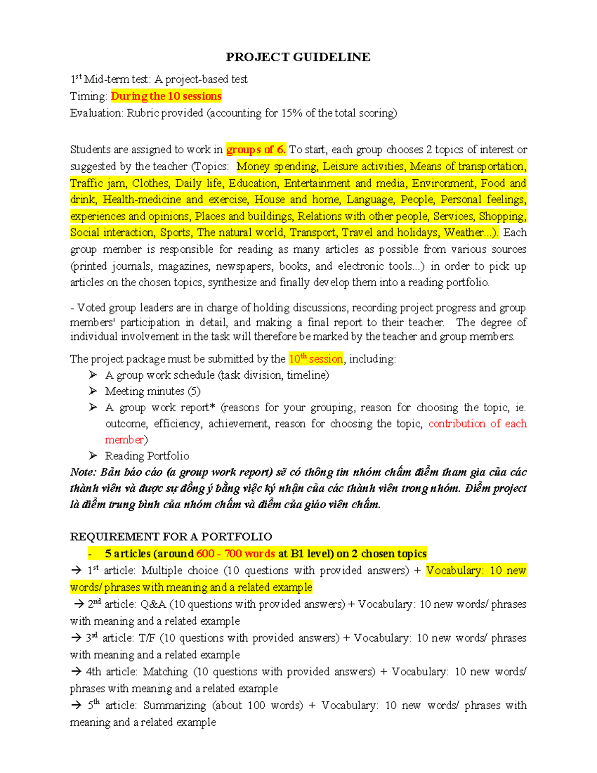 E3- Project- Guideline - PROJECT GUIDELINE 1st Mid-term test: A project ...