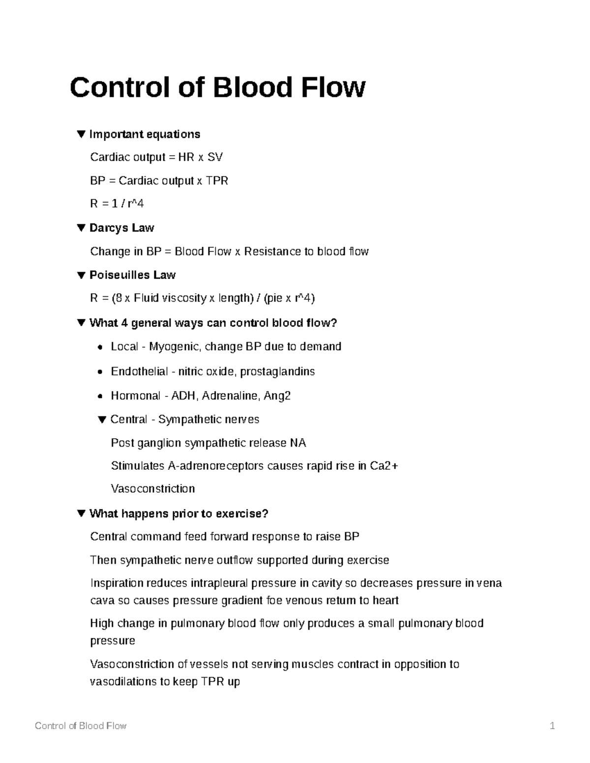 Control of Blood Flow - Studocu
