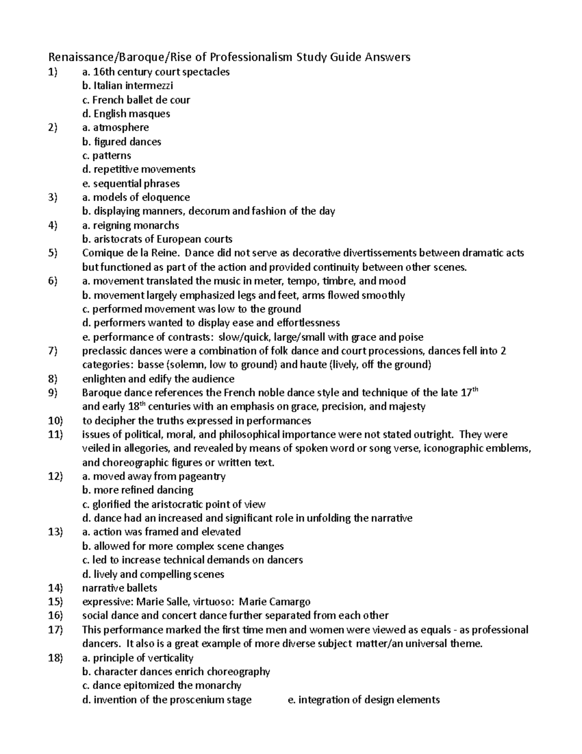 Exam 1 answers - Lecture notes 1-5 - Renaissance/Baroque/Rise of ...